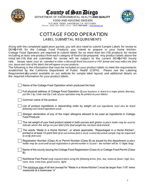 County Of San Diego California Class A Cottage Food Operation