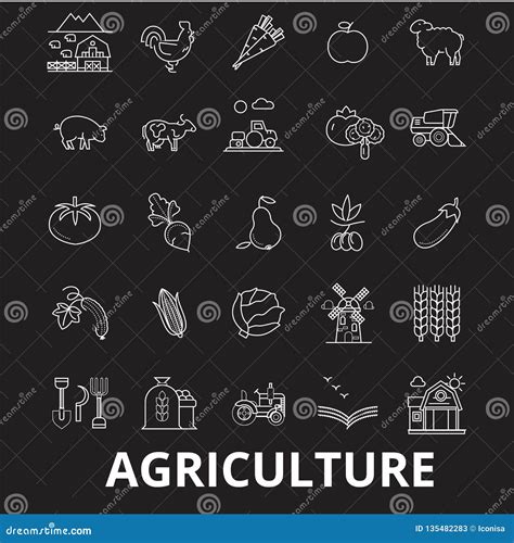 Agriculture Editable Line Icons Vector Set On Black Background