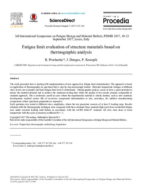 Pdf Fatigue Limit Evaluation Of Structure Materials Based On Thermographic Analysis
