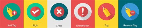 a set of 6 user interface icons as add tag right cross stock vector