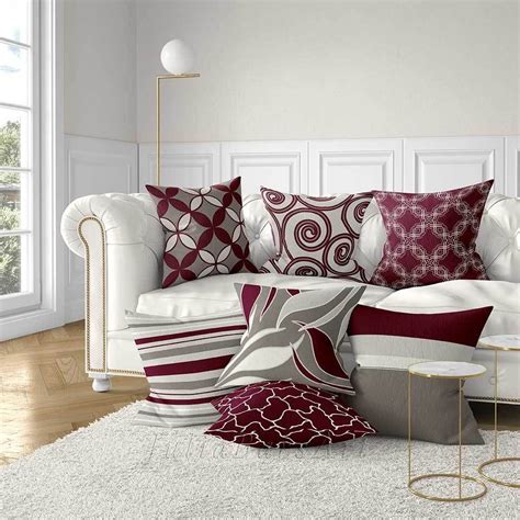 Collection Of Burgundy And Gray Throw Pillows By Julia Bars Burgundy