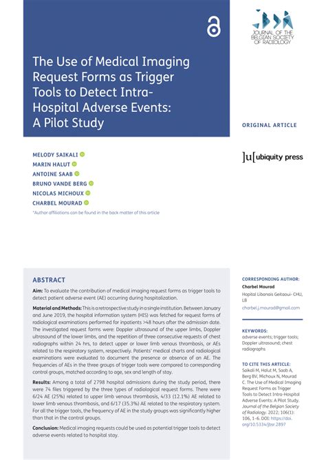 Pdf The Use Of Medical Imaging Request Forms As Trigger Tools To Detect Intra Hospital Adverse
