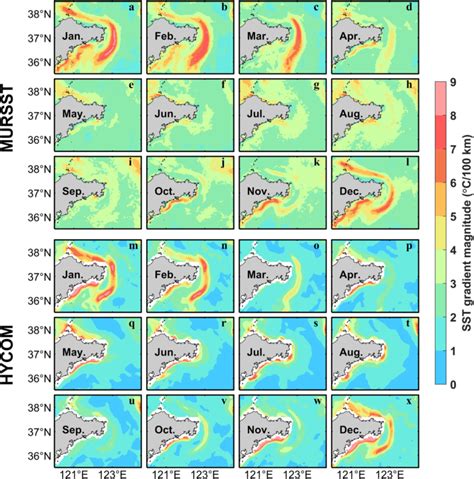 A L Climatological Monthly Mean Sst Gradient Magnitude • C 100 Download Scientific