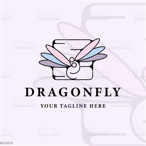 잠자리 로고 라인 아트 모던 컬러 미니멀리스트 벡터 일러스트 템플릿 아이콘 그래픽 디자인 배지 컨셉 곤충에 대한 스톡 벡터 아트