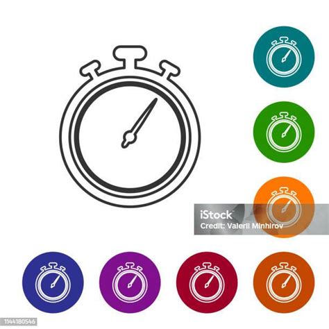 Grey Stopwatch Line Icon On White Background Time Timer Sign Chronometer Sign Set Icon In Color