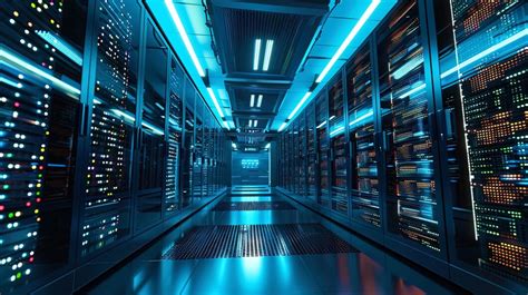 a spacious server room with high racks on which powerful servers are installed premium ai
