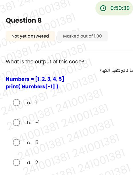 what is the output of this code numbers 1 2 3 4 5 print numbers 1 a 1 b 1 c 5 d 2
