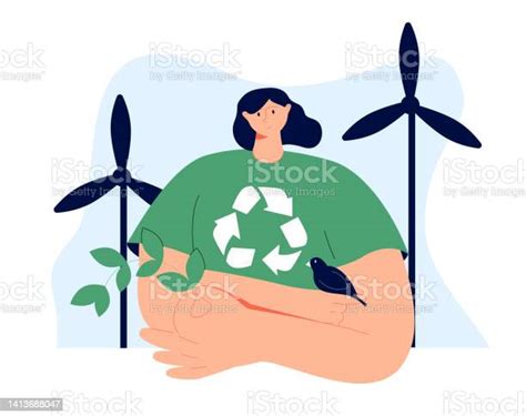 지속 가능성 일러스트 캐릭터 Esg 녹색 에너지 풍차 및 태양 에너지 패널이있는 지속 가능한 산업 환경 사회 지배 구조에