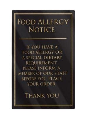 Food Allergy Notice Sign Bhma