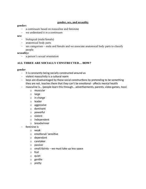 Gen Sex Sexuality Gender Sex And Sexuality Gender A Continuum Based On Masculine And