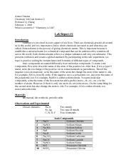 Lab CHEM Docx Amna Cheema Chemistry Lab Section Professor Q Zhang February