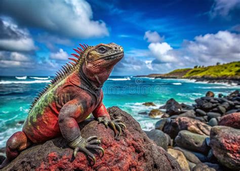 Majestic Galapagos Marine Iguana On Isabela Island Rock A Breathtaking