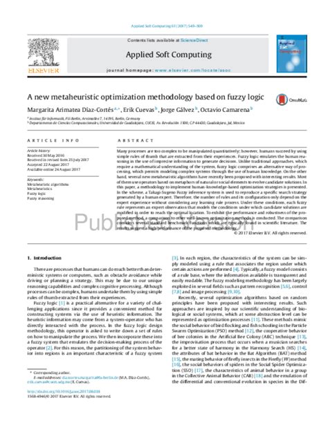 Pdf A New Metaheuristic Optimization Methodology Based On Fuzzy Logic