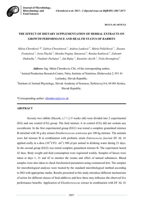 Pdf The Effect Of Dietary Supplementation Of Herbal Extracts On Growth Performance And Health