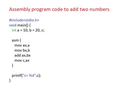 How To Add Two Numbers In An Assembly Program In C We Can Write