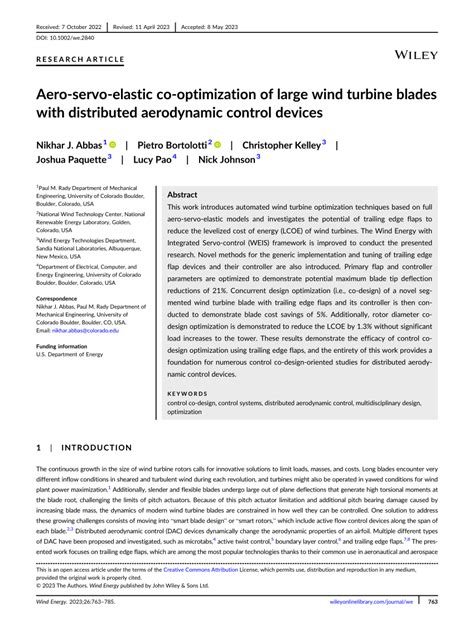 Pdf Aero‐servo‐elastic Co‐optimization Of Large Wind Turbine Blades With Distributed