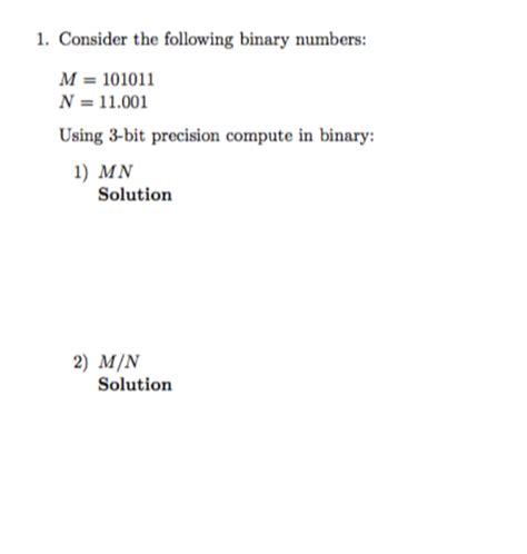 solved 1 consider the following binary numbers m 101011