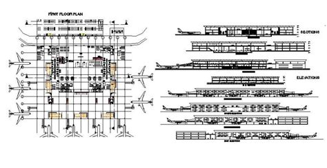Airport Plan Elevation And Section Detail 2d View Cad Block Layout File In Autocad Format