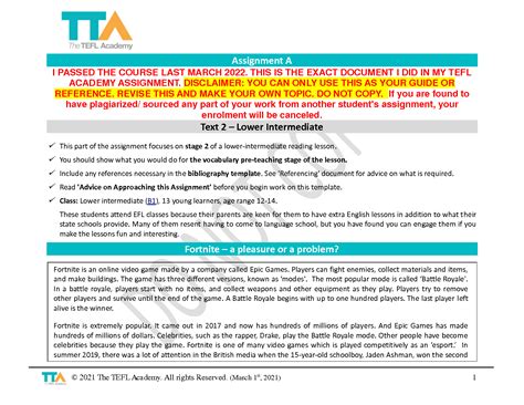 Solution The Tefl Academy Assignment A Text 2 Lower Intermediate