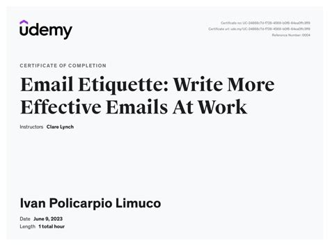 My Course Completion 692023 Certificate For Email Etiquette Write More Effective Emails At