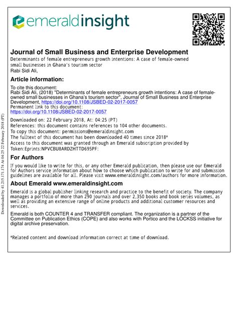 Pdf Journal Of Small Business And Enterprise Development Determinants