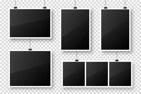 종이 클립에 걸려 있는 사진 카드 디지털 스냅샷 프레임 사진 빈티지 복고풍 사진 디자인모형 벡터 일러스트레이션 검은색에 대한 스톡 벡터 아트 및 기타 이미지 Istock