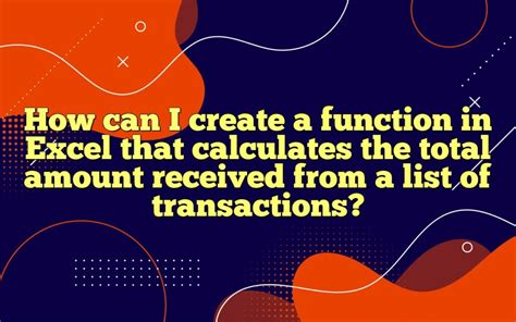 How Can I Create A Function In Excel That Calculates The Total Amount