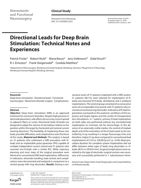 Pdf Directional Leads For Deep Brain Stimulation Technical Notes And Experiences