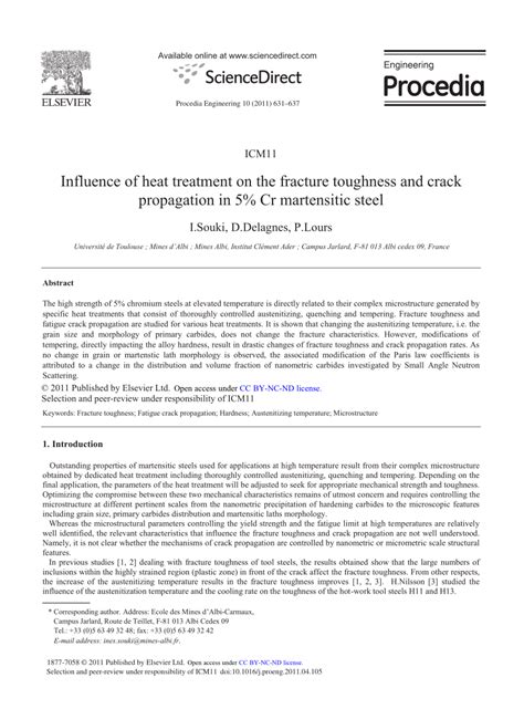 Pdf Influence Of Heat Treatment On The Fracture Toughness And Crack Propagation In 5 Cr