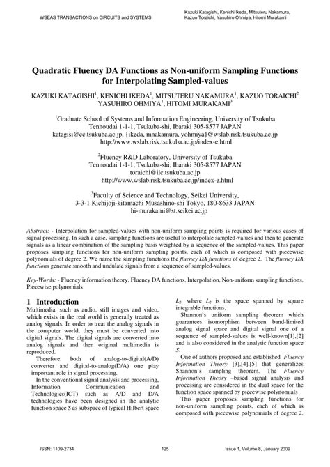 Pdf Quadratic Fluency Da Functions As Non Uniform Sampling Functions