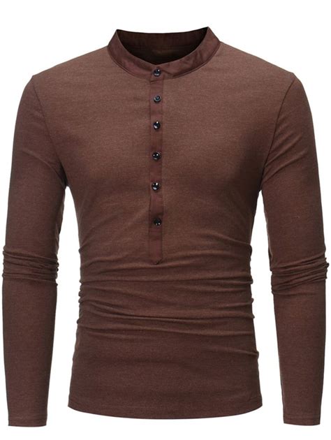 Panel Design Long Sleeve Half Buttons T Shirt