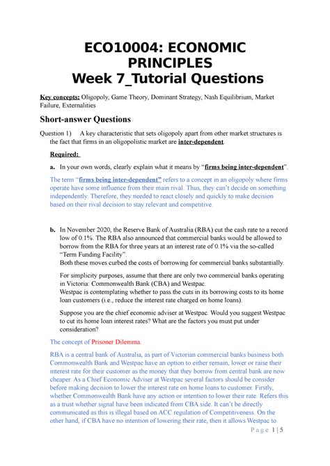 Week Tutorial Questions ECO ECONOMIC PRINCIPLES Week Tutorial Questions Key Concepts