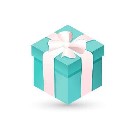 흰색 격리된 배경에 리본에 활이 있는 파란색 선물 상자 프리미엄 벡터