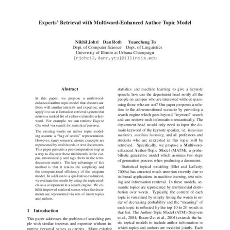 Experts Retrieval With Multiword Enhanced Author Topic Model Acl Anthology