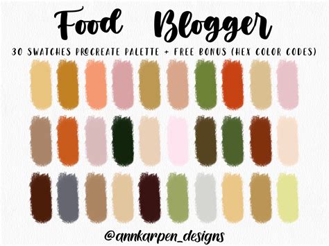 Food Blogger Procreate Palette 30 Hex Color Codes Instant Digital