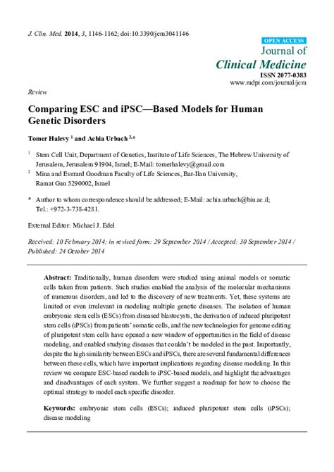 Pdf Comparing Esc And Ipsc—based Models For Human Genetic Disorders