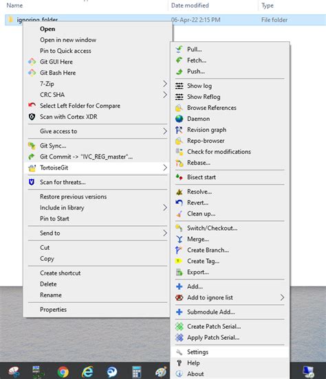 Context Menu For Folder Does Not Contain Add To Ignore List Tortoisegit Stack Overflow