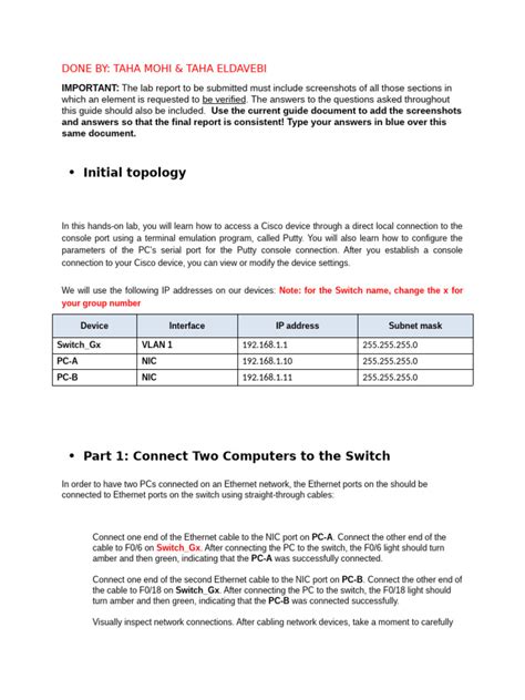 Lab 1 Basic Switch Connectivity Eng V2 0 Pdf Computer Network Ip Address