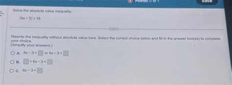 Solved Solve The Absolute Value Inequality6x 3