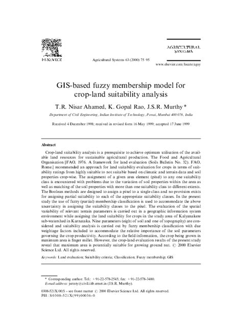 Pdf Gis Based Fuzzy Membership Model For Crop Land Suitability Analysis