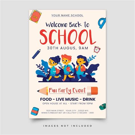 학교 수직 전단지 템플릿으로 돌아가기 프리미엄 Psd 파일