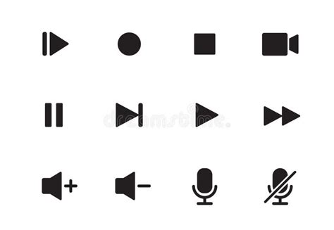 Audio Video Music Player Button Icon Sound Control Play Pause Button Solid Icon Set Stock