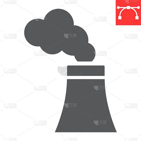 空气污染字形图标，工厂污染和生态，核能符号矢量图形，可编辑笔画固体图标，eps 10。