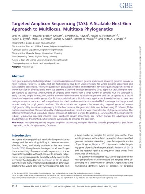 Targeted Amplicon Sequencing A Scalable Next Gen Approach To Multilocus Multitaxa Phylogenetics