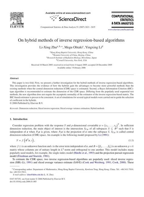 Pdf On Hybrid Methods Of Inverse Regression Based Algorithms