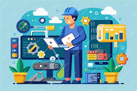 premium vector man analyzing data on computer screen a technical guy working on repairing a