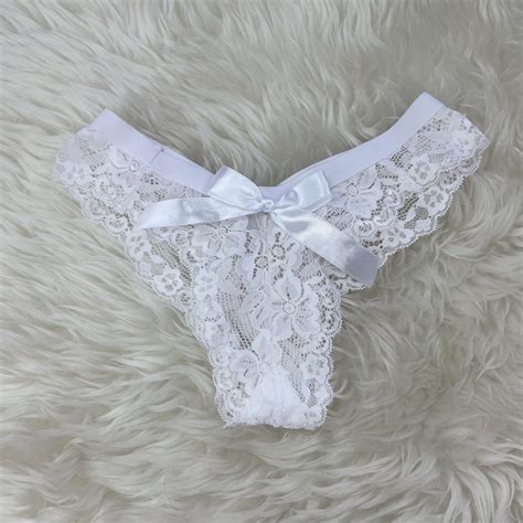 Cute White Lace Brazilian Like Pantie With Faux Silk Depop