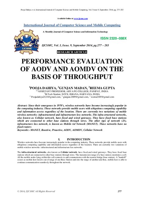 Pdf Performance Evaluation Of Aodv And Aomdv On The Basis Of Throughput