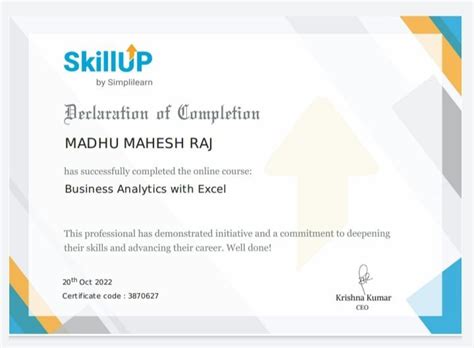 Madhu Mahesh Raj On Linkedin Completed Business Analytics With Excel Online Course