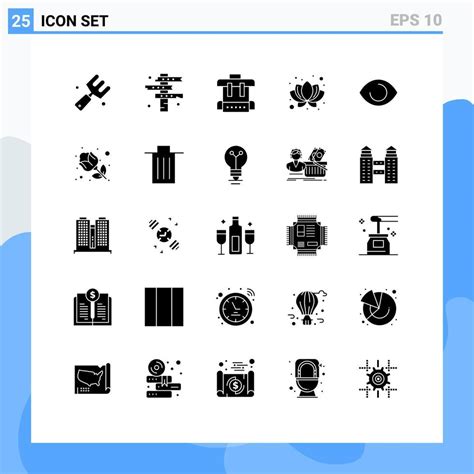 Editable Vector Line Pack Of 25 Simple Solid Glyphs Of Human Eye West Plant Lotus Editable